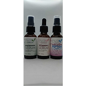 Natural Firm & Glow Skincare Set of 3 Serums – Skin Care Products With 20% Vitamin C Serum, Peptide Complex Serum, Niacinamide Vitamin B3 Serum - Peptides Serum for Face - Face Serum by Eva Naturals