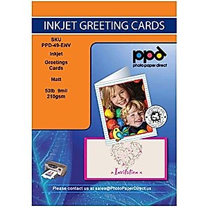 PPD Inkjet Large Matte Photo Quality Printable Greeting Cards LTR 8.5x11 folding to 5.5 x 8.5 53lbs 210gsm 9mil With Envelopes x 50 Sheets (PPD049-50-Env)