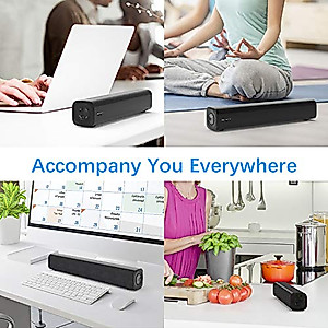 Fiodio Wireless Mini Sound Bar with Strong Bass, USB Battery Powered Projector Speakers for Desktop, Aux-in Wired Stereo Portable Speaker for PC, Gaming, Tablets and Cellphone