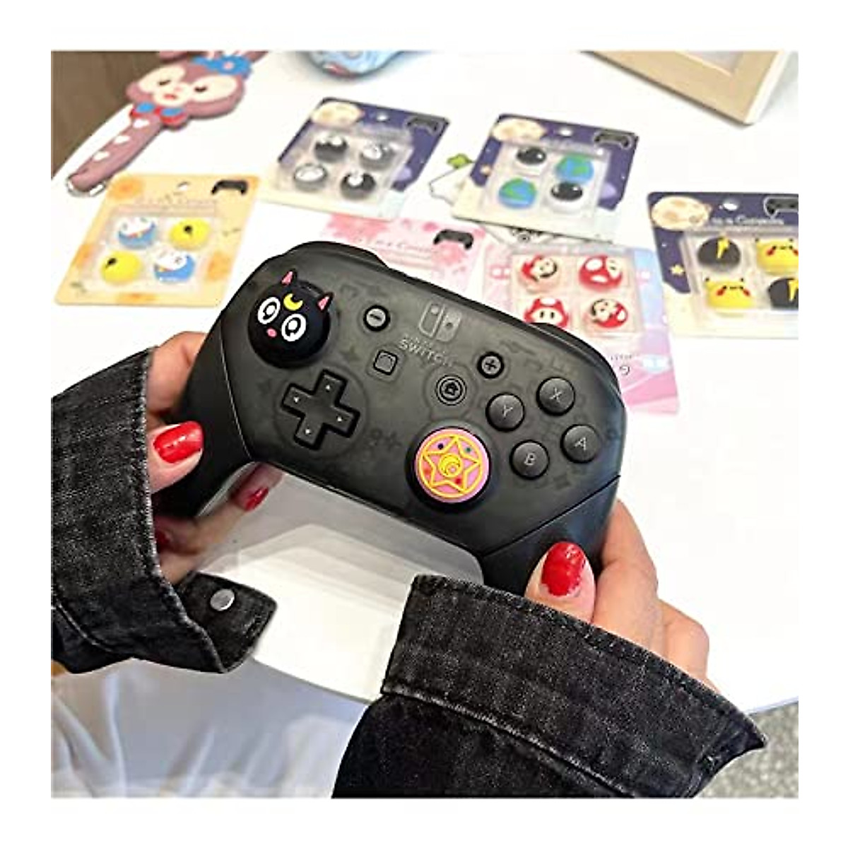 PERFECTSIGHT Cute Thumb Grip Caps for Playstation 4/5, PS5, PS4, Xbox Series X/S, Xbox One, Switch PRO Controller, 4PCS Kawaii Soft Skin Rubber 3D Analog Thumbsticks Grips Joystick Cover Set - Mario