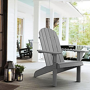 PolyTEAK Adirondack Chair, Premium Weather Resistant Poly Lumber, Outdoor Patio Furniture, Up to 300 lbs, Plastic Adirondack Chairs for Porch, Deck, & Pool Side, Traditional Element Collection, Grey