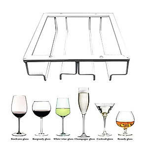 Hoshen GobletWine Glass Holder, Under Cabinet Goblet Holder, High Upside Down Wrought Iron Home, Bar Hanging Wine Glass Holder, Wine Glass Holder, (2 Rows) - Black