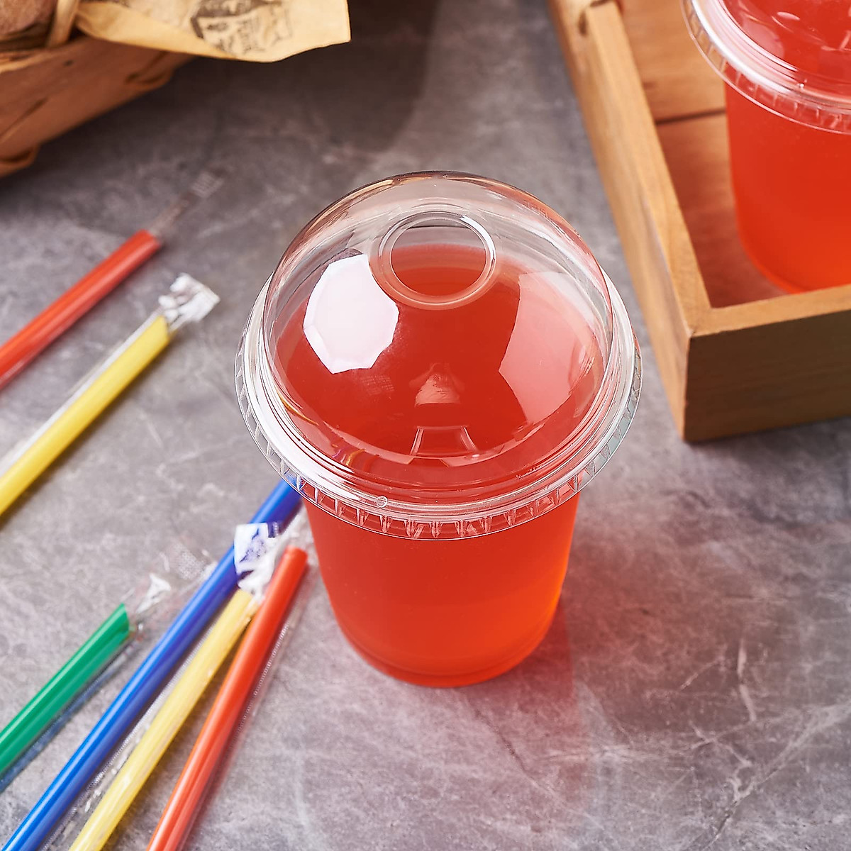 CIAO! PET Dome Lid with Straw Hole, Designed and Fit for 9OZ/12OZ CIAO! Brand PET Cold Drink Cups Only, 92mm (Case of 1,000)