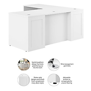 Bush Business Furniture Hampton Heights 72W x 30D Executive L-Shaped Desk in White, Large Computer Table for Home Office or Professional Workspace