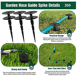2 PCS Garden Hose Guide Spike,Hose Guide Stake Heavy Duty Pure Metal Hose Roller Guide,Keep Flowering Hose Out of Flower Beds,Rustproof Coated Garden Hose Stake for Yard,Lawn Hose Roller Support