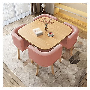 Combination Negotiation Table,Conference Table Square Office Table And Chair Set With 4 Chairs,Reception Desk And Chair Combination,Leather Material,80CM Diameter,Suitable For Living Room,Cafe ( Color