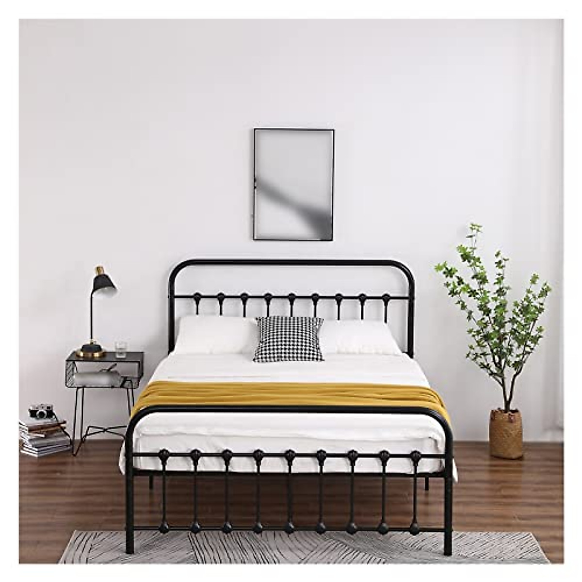 WOKEZ Iron Bed Single-Layer Curved Frame Bed Head&Foot Tube with Shell Decoration Black (Color : Black, Size : Queen)
