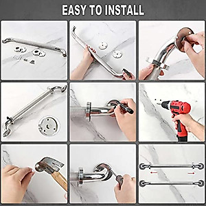 LZPTYYSN 2 Pack 16 Inch Grab Bars for Elderly for Wall, Anti-Slip Handicapped Grab Bars, Stainless Steel Bathroom Grab Bar