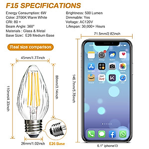 BRIMAX F15 6W Led Porch Light Bulbs Outdoor, Equivalent 60W Incandescent Bulb, E26 Medium Base Dimmable 2700K Warm White Flame Wrinkle Glass, LED Post Bulbs for Ceiling Fan and Lantern Lamp, 4Pack