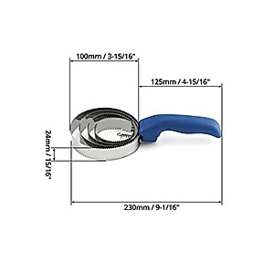 QWORK Double Sided Curry Comb, 2 Pack 4 Rings Stainless Steel Curry Comb with Soft Touch Grip, Blue