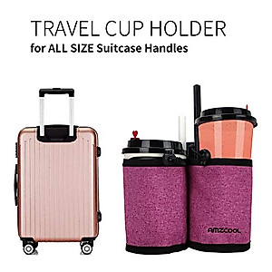 Luggage Travel Drink Bag Cup Holder Free Your Hand for Drink Beverages Caddy Coffee with Backpack Fits All Suitcase Handles (Pink)
