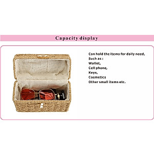 TaiGuri Women's Handmade Straw Rattan Woven Chain Purse Tote Shoulder Bag Handbag, Khaki, Medium