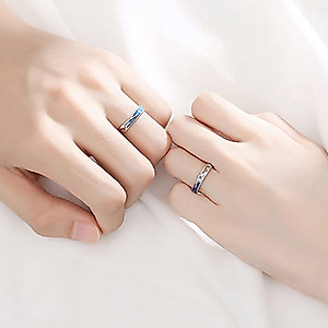 Meteor Shower Matching Couple Rings for Him and Her Sterling Silver 925 Crystal Cubic Zirconia Starry Sky Lucky Star Engagement Wedding Ring Promise Ring Statement Band Adjustable Finger Bands Set