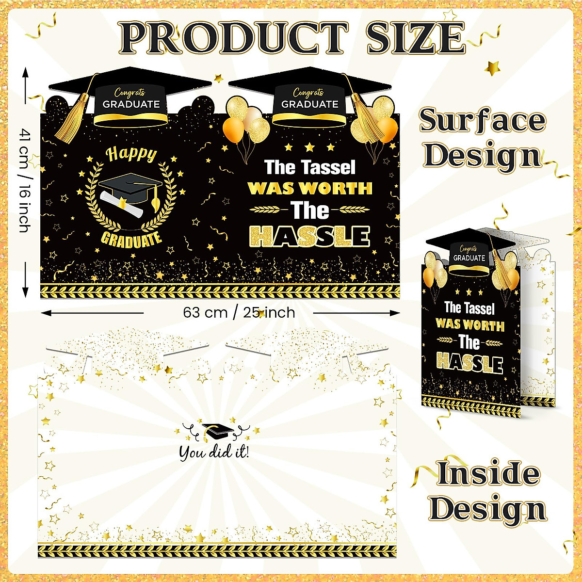 Jumbo Graduation Greeting Card 25 x 16 inch Giant Class of 2024 Graduation Guest Book Black Gold Congrats Graduate Gift The Tassel Was Worth The Hassle Signature Card for Graduation Party Decorations