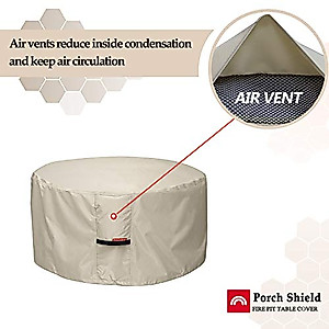 Porch Shield Fire Pit Cover - Waterproof 600D Heavy Duty Round Patio Fire Bowl Cover Beige - 32 inch