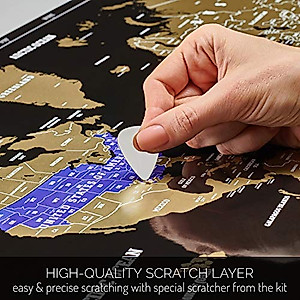 Scratch Off World Map - Extra Large - Black and Gold Scratchable World Map Poster - Best Travel World Map Gift - All Accessories - Premium Detailed Scratch Off Map of The World - for Globetrotters