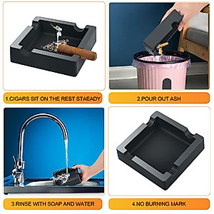 Cigar Ashtray with Large Cigar Rests Suit for Most Gauge Cigars,Silicone Cigar Ashtrays for Patio Outdoors Indoor,Unbreakable/Non-slip/Burn-resistant Outdoor Ashtray (Black)