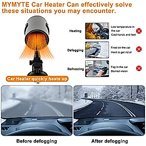 Car Heater, Portable Car Heater 12V 150W Windshield Defogger and Defroster, 2 in1 Fast Car Heater Defroster, Plug in Automobile Windscreen Fan with Suction Holder for All Cars
