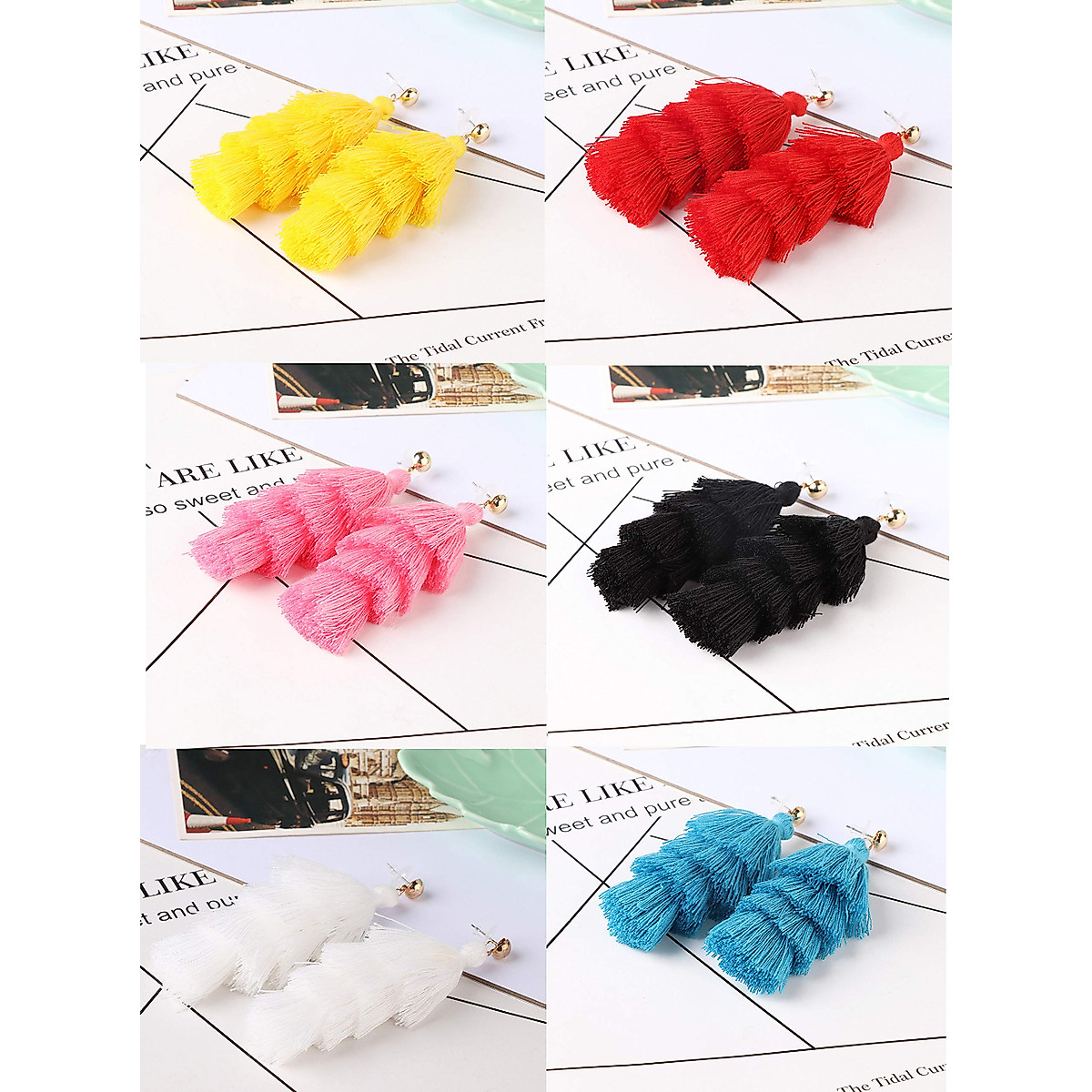 LOYALLOOK White Tassel Earrings For Women Tassel Earrings Long Thread Tassel Earrings Set for Women 6Pairs