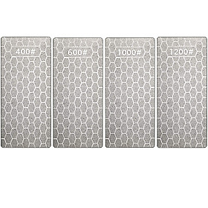4 Pieces Diamond Sharpening Stone Grit Diamond Plate Honing Stone Diamond Stone for Kitchen Sharpening Dull, Blunt or Tired Edges, 5.9 x 2.48 Inches (400/600/1000/1200 Grit)