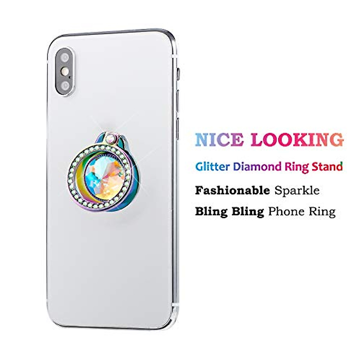 lenoup Iridescent Glitter Bling Bling Phone Ring Holder,Rainbow Sparkle Phone Ring Artificial Diamond Stand,Teal Rhinestone Cell Phone Finger Ring