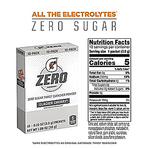 Gatorade G Zero Powder, Glacier Cherry,10 oz (Pack of 120)