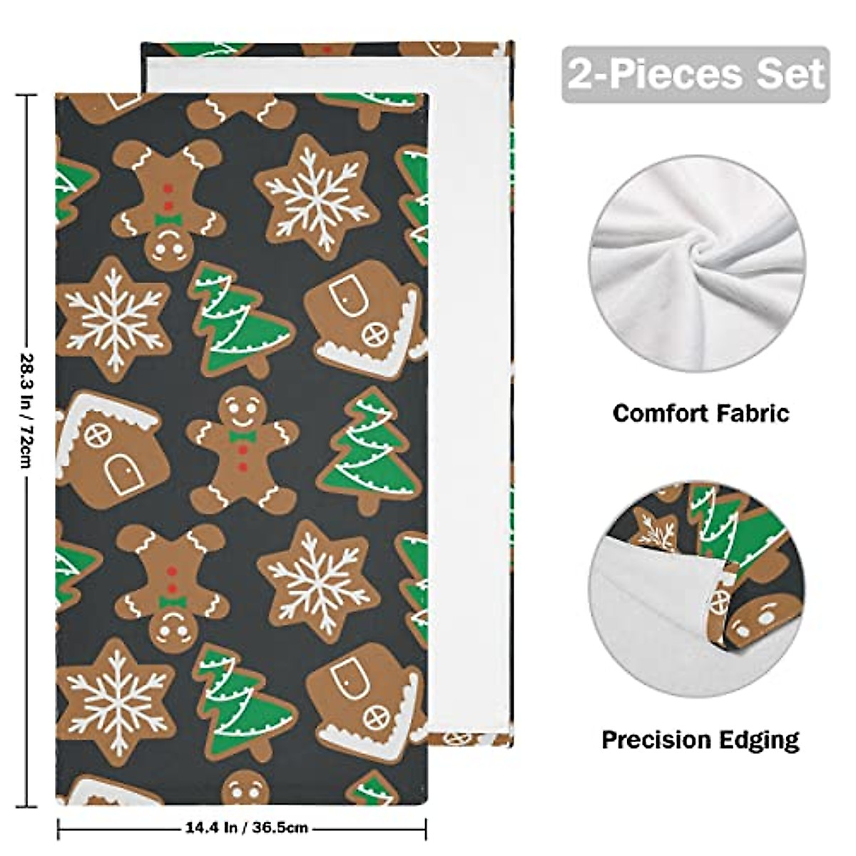 VIGTRO Christmas Gingersnap House Bath Hand Towels 2 Pack, Winter Kitchen Towels Gingerbread Man Ultra Soft and Highly Absorbent, Xmas Tree Cute Decorative Fingertip Towel for Home, Bathroom, Kitchen