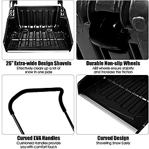 Hysache 26" Snow Shovel, Folding Snow Pusher Shovel w/Wheels & Adjustable Ergonomic Handle, Heavy Duty Rolling Snow Pusher for Driveway, Sidewalk, Patio (Black)