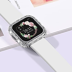 Surace Compatible for Fitbit Versa 2 Case, Bling Cases with Over 200 Crystal Diamond Protective Cover Bumper for Fitbit Versa 2 Smart Watch, Silver