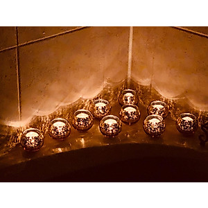 Volens Round Gold Votive Candle Holders, Mercury Glass Candle Holder Set of 12