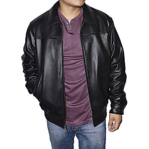 Victory Outfitters Men's Lambskin Genuine Leather Classic Bomber Jacket Mens Leather coat with Zip Out Liner - Black - XXL