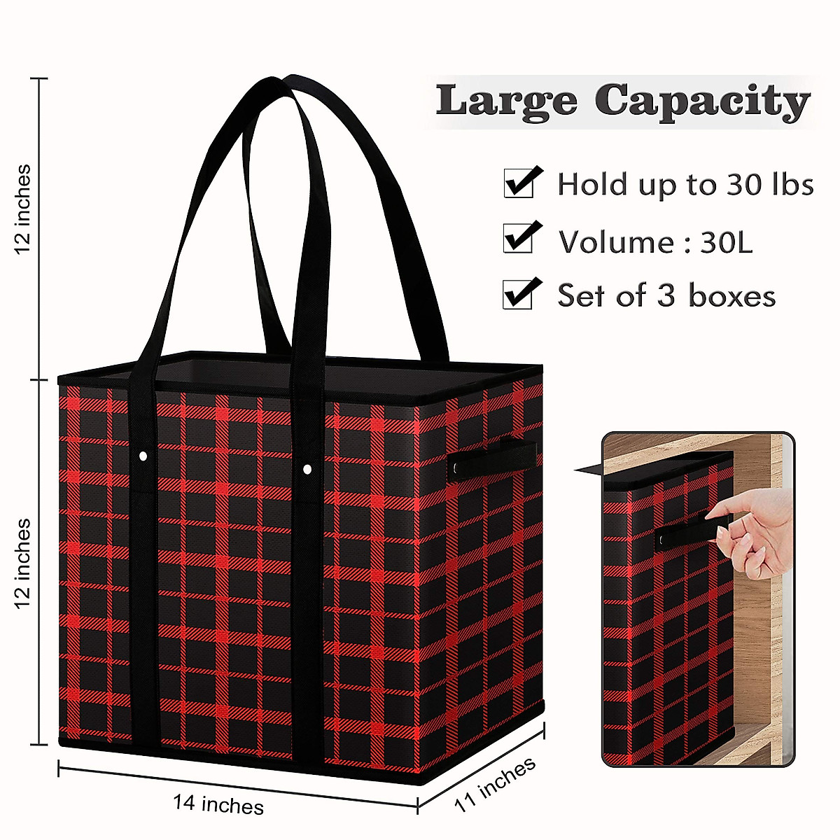 WISELIFE Reusable Grocery Bags 3 Pack,Large Grocery Tote Bag Water Resistant Shopping Bags Foldable Grocery Bag for Clothes,Shoes and Picnic,Red