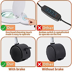 (New Upgrade) 10X Magnifying Floor Lamp with Clamp and 4 Wheel Rolling Base,HITTI 2200 LM LED 3 Color Dimmable Magnifying Glass with Light, Adjustable Arm Lighted Magnifier for Close Work, Esthetican