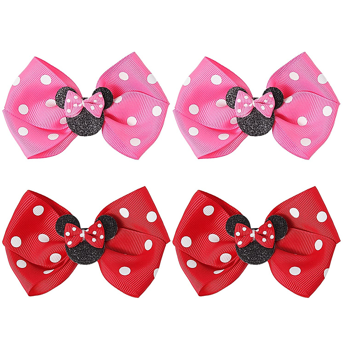 RCJERA Hair Clip, Baby Girl Mouse Ears Hair Bows Clips, 4pcs Polka Dot Hair Accessory for Baby Kids Girls Women, Mice Hair Accessories for Glitter Party Princess Decoration Cosplay