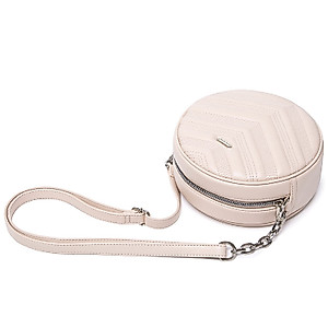 Stylish Cute Round Bag for women,Faux Leather Quilted Small Pink Crossbody Purse,Fashion Lightweight Cell Phone Summer Bag with Chain Strap
