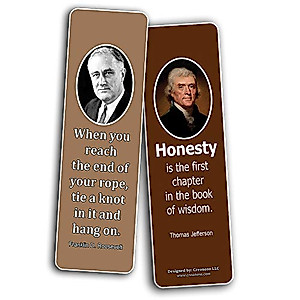 Creanoso President Quotes Bookmarks (12-Pack) – Premium Designs Bulk Assorted Bookmarker Cards Pack – Awesome History School Lesson Learning Collection Set – Presidential Sayings Page Marker