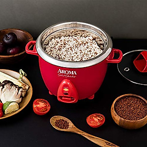 Aroma Housewares Select Stainless Rice Cooker & Warmer with Uncoated Inner Pot, 6-Cup(cooked)/ 1.2Qt, ARC-753SGR, Red