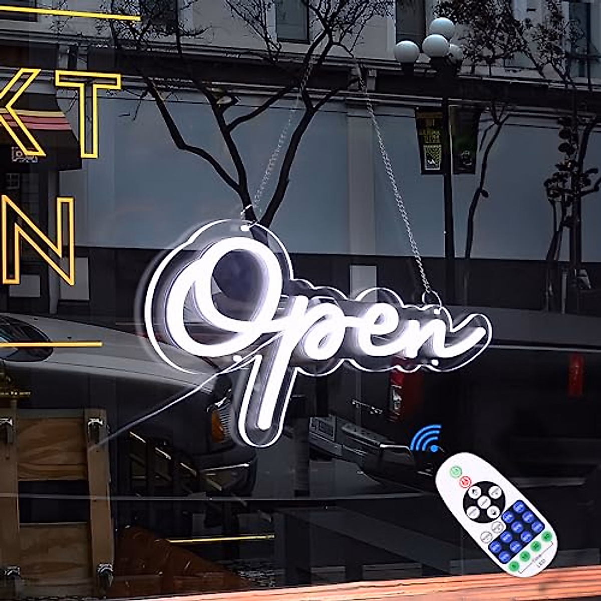 Open Signs for Business, 15"x 7.3" LED Neon Open Sign with Remote ON/OFF Switch Adjustable Brightness Open Neon Signs for Restaurant Bar Salon Stores Hotel Wall Decor Light Open Sign (White)