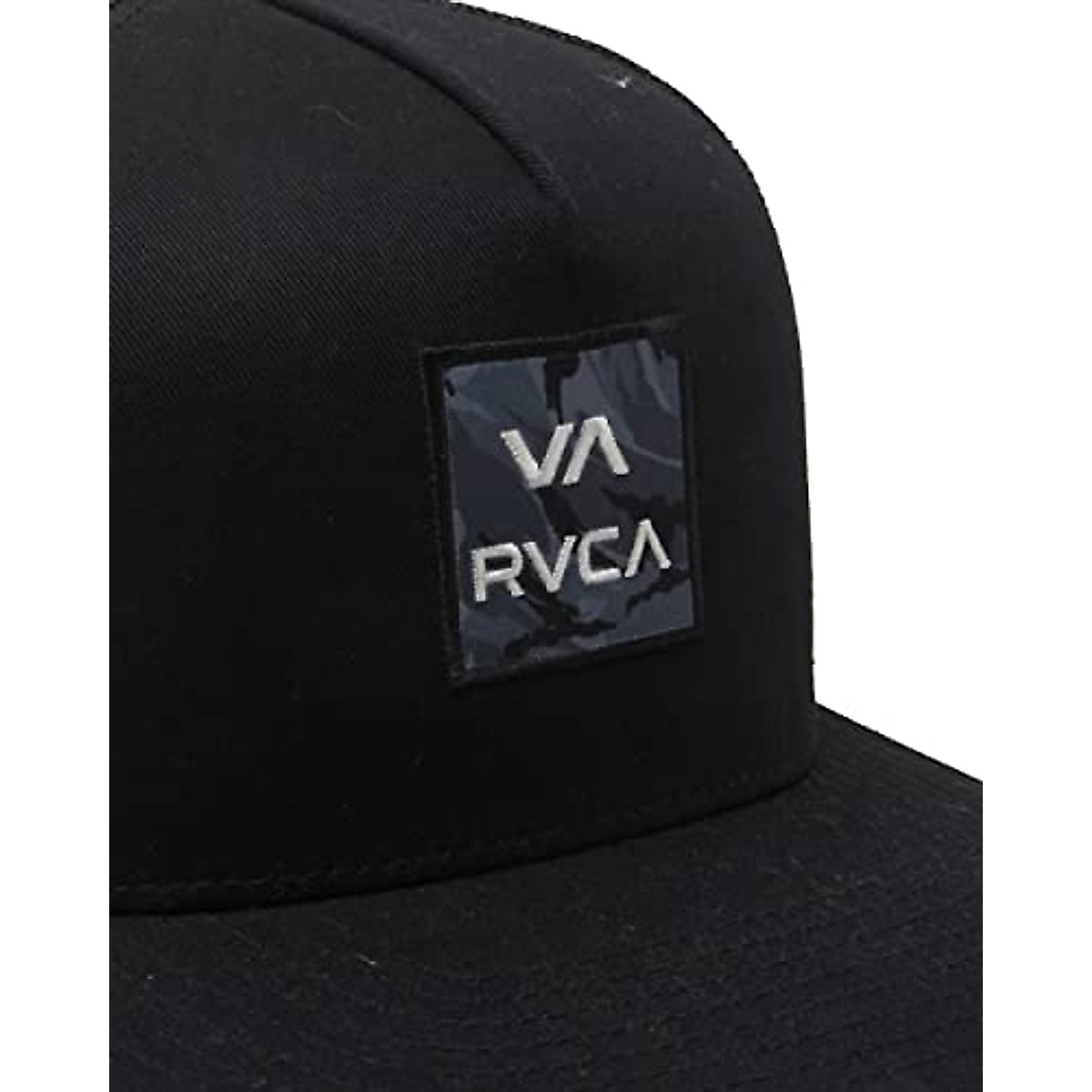 RVCA Men's Adjustable Snapback Hat, Trucker/Printed Black, One Size