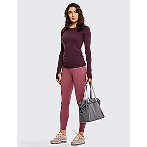 CRZ YOGA Women's Seamless Athletic Long Sleeves Sports Running Shirt Breathable Gym Workout Top Dark Red-Slim Fit Small