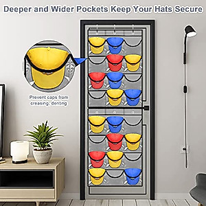 huspossesser Hat Racks for Baseball Caps, Hat Organizer 24 Deep Pockets, Splitable Hat Rack for Wall, Over the Door Hat Hanger for Closet with 4 Hooks, Hat Storage Holder