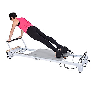 AeroPilates Precision Series Pilates Reformer Machine with Wheels for Toning Home Exercise Workouts, Improve Body Balance, and Stamina, White