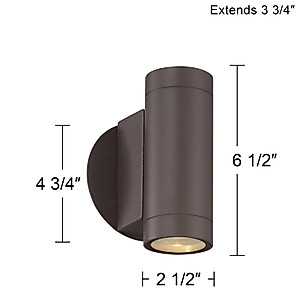 Possini Euro Design Modern Sconce Outdoor Wall Light Fixture Matte Bronze Cylinder 6 1/2" Tempered Glass Lens Up Down Decor for Exterior House Porch Patio Outside Deck Garage Front Door Garden Home