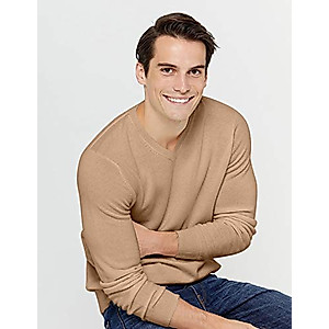 State Cashmere Essential V-Neck Sweater - Long Sleeve Pullover for Men Made with 100% Pure Cashmere Sourced from Inner Mongolia Goats - Soft, Lightweight & Versatile - (Camel, Large)