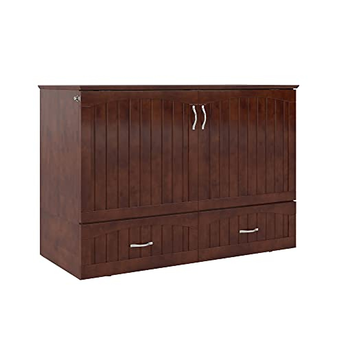 AFI Southampton Full Murphy Bed Chest with Mattress, Storage, and Built-in Charger in Walnut