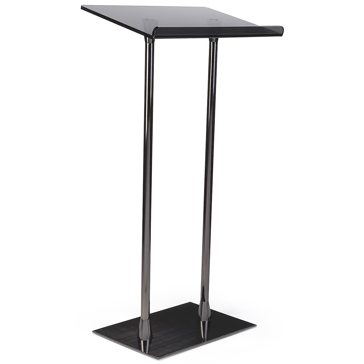 Displays2go Simple Steel Lecterns, Black Poles, Acrylic Top – Frosted Gray (LECTBLK2PL)