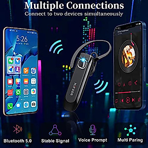 HIFEER Bluetooth Headset V5.0, Wireless Bluetooth Earpiece,Hands-Free with Built-in Mic for Driving/Business/Office,CVC8.0 Noise Cancelling Bluetooth Headphone for iPhone Android Samsung, Black