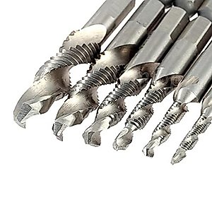 Yakamoz 6PCS Drill Tap Combination Bit Set HSS Deburr Countersink Bit 1/4 Hex Shank Tool Kit | Imperial