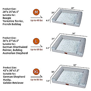 MIAO PAW Comfortable Orthopedic Dog Beds for Medium Large Dogs Egg- Foam Dog Crate Bed Removable Bolsters Washable Cover