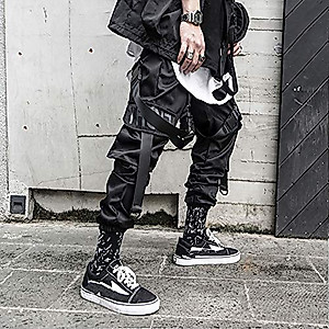 XYXIONGMAO Men's Streetwear Joggers Techwear Cyberpunk Clothing Urban Hip Hop Pants Black Streetwear Gothic Sweatpants Tactical Cargo Pants for Men(Black, XXL)